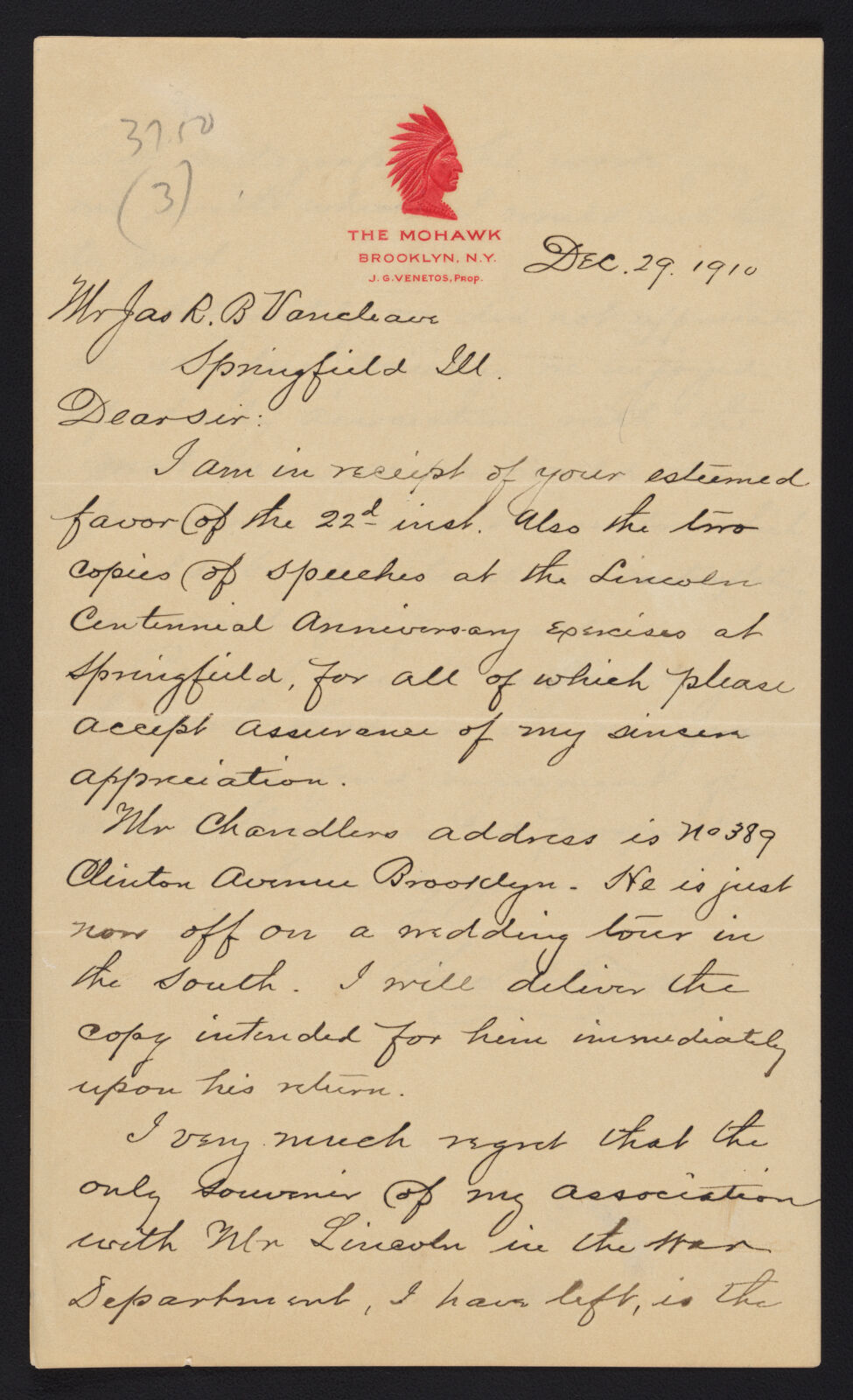 Letter from Charles Tinker (Brooklyn, New York) to James R.B. Van ...