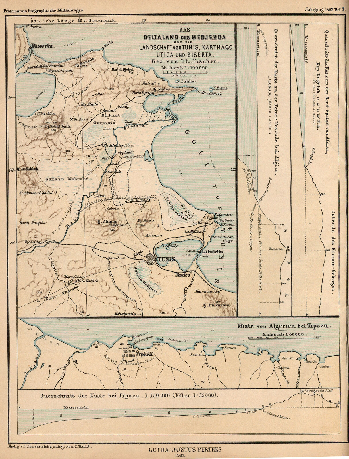 Das Deltaland des Medjerda und die Landschaft von tunis, Karthago ...