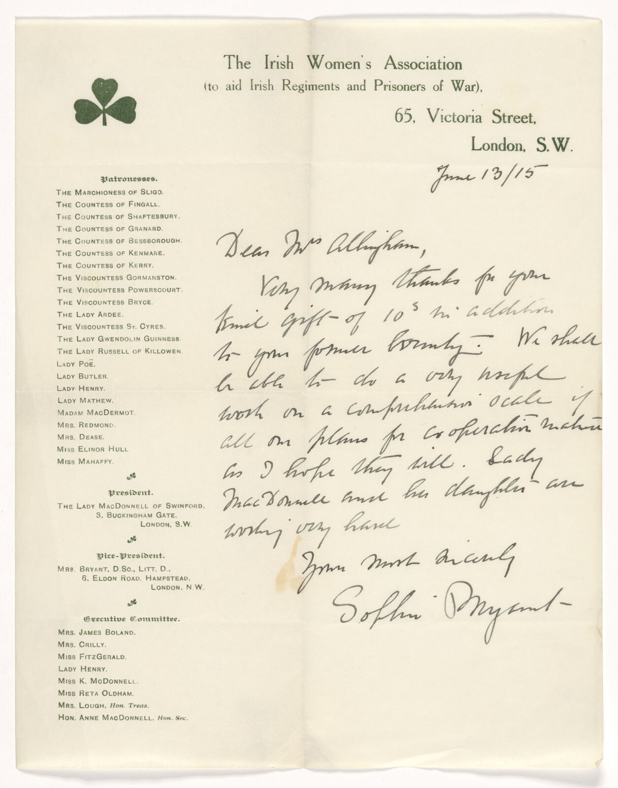 Letter from Sophie Willock Bryant to Helen Allingham, June 13, 1915 ...