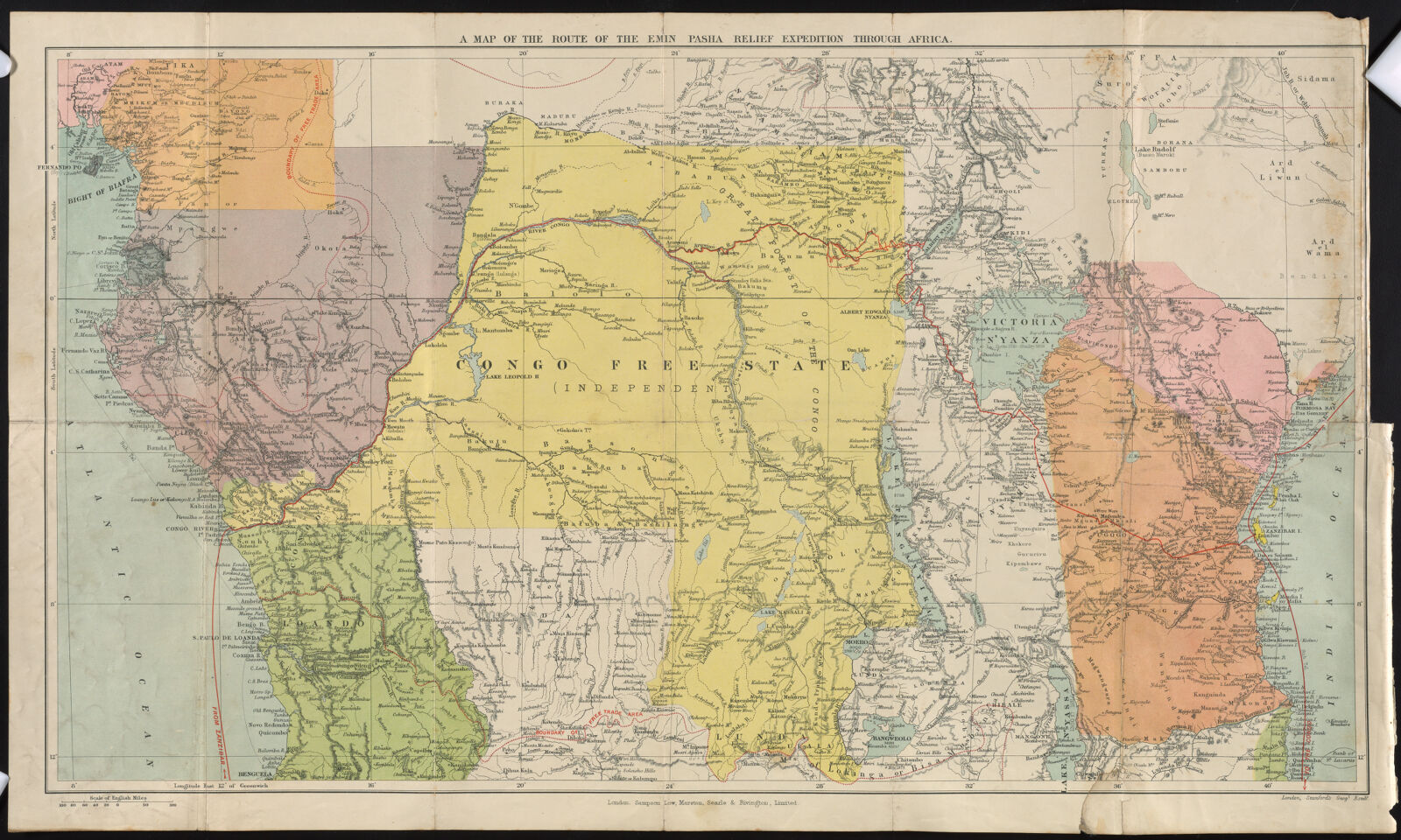 A Map of the Route of the Emin Pasha Relief Expedition Through Africa ...