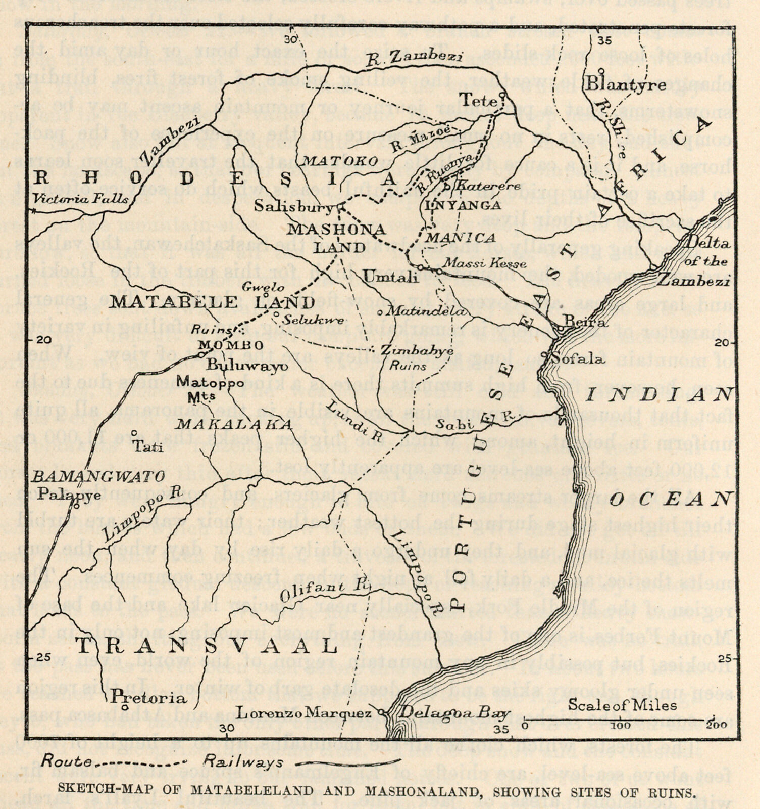Sketch-Map of Matabeleland and Mashonaland, showing sites of ruins ...