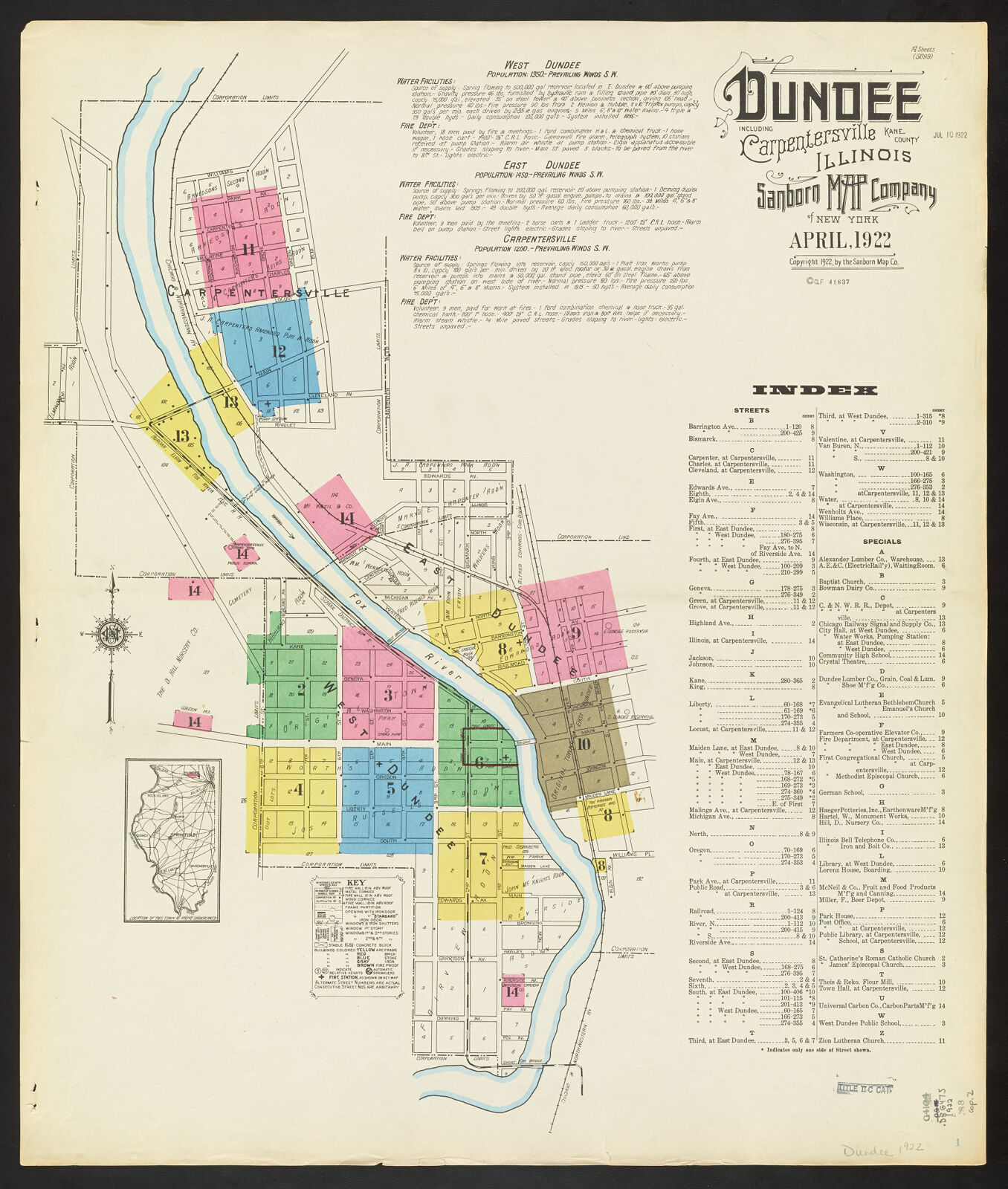 Dundee, including Carpentersville, Kane County, Illinois, April, 1922 ...