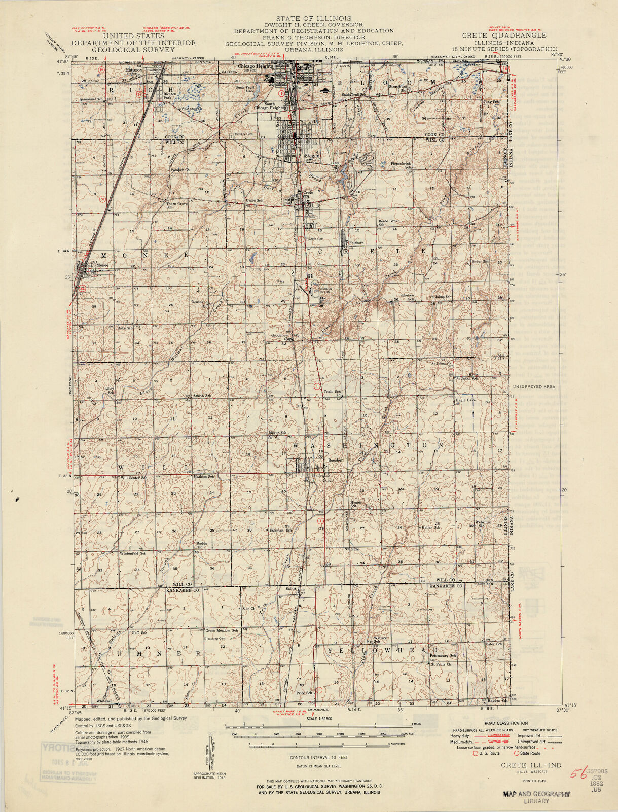 Crete quadrangle, Illinois-Indiana : 15 minute series | Digital ...