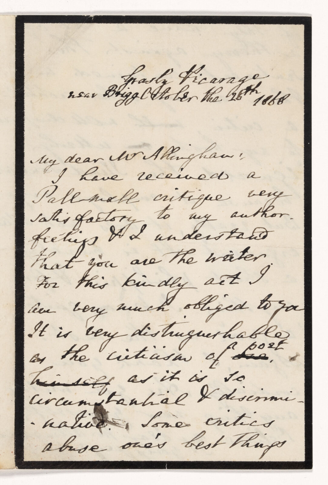 Letter from Charles Tennyson Turner to William Allingham, October 28 ...
