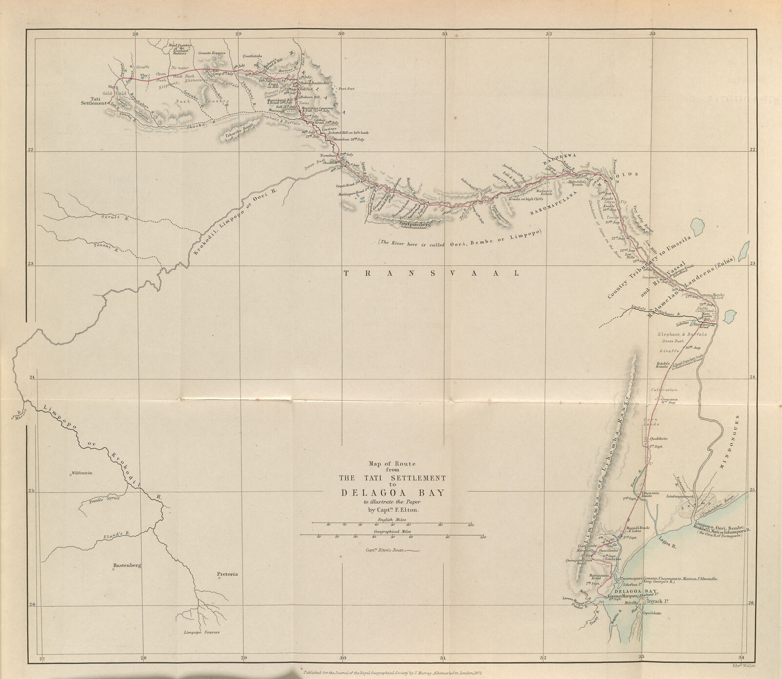 Map of Route from the Tati Settlement to Delagoa Bay to illustrate the ...