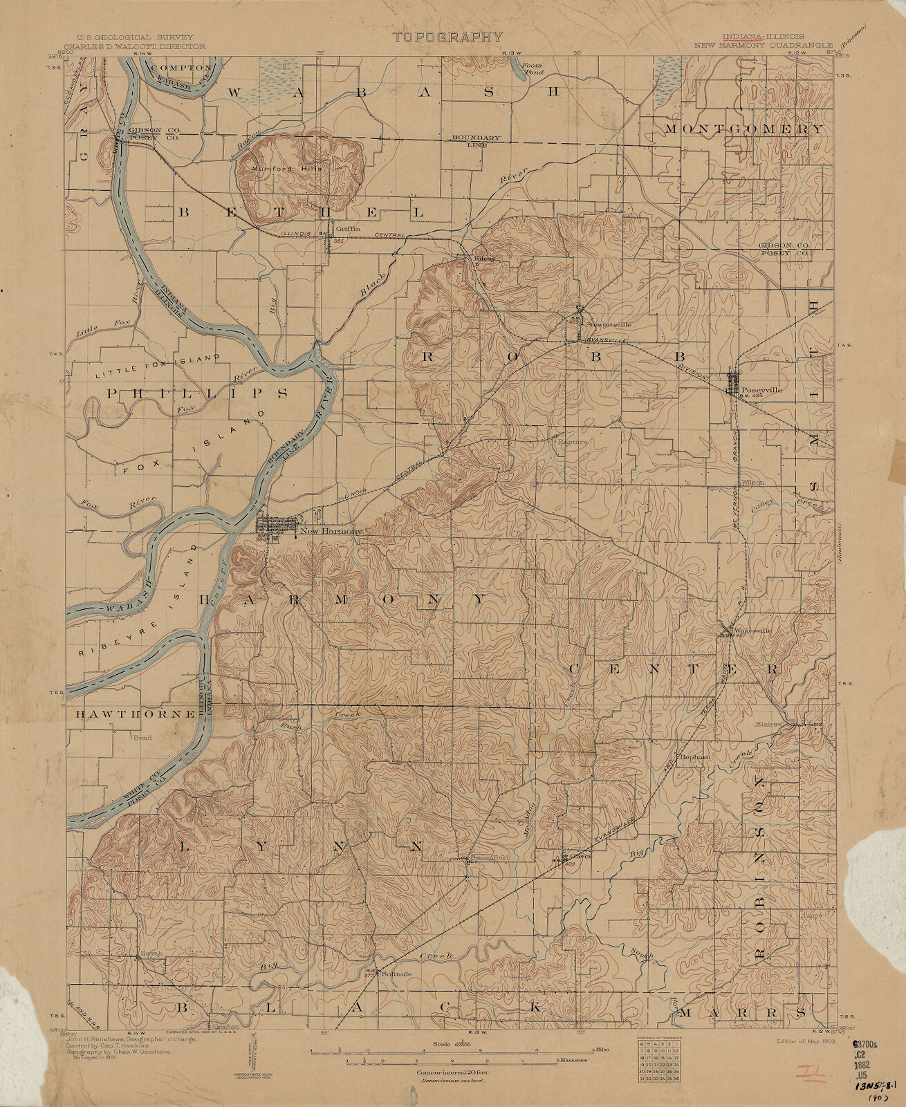 Indiana-Illinois, New Harmony quadrangle : topography | Digital ...