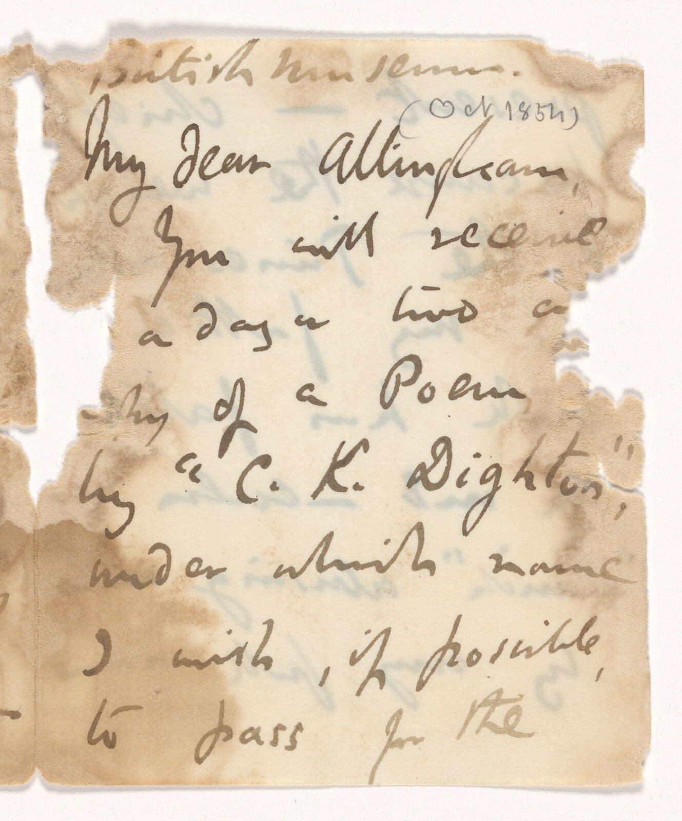 Letter from Coventry Patmore to William Allingham, October circa 1854 ...