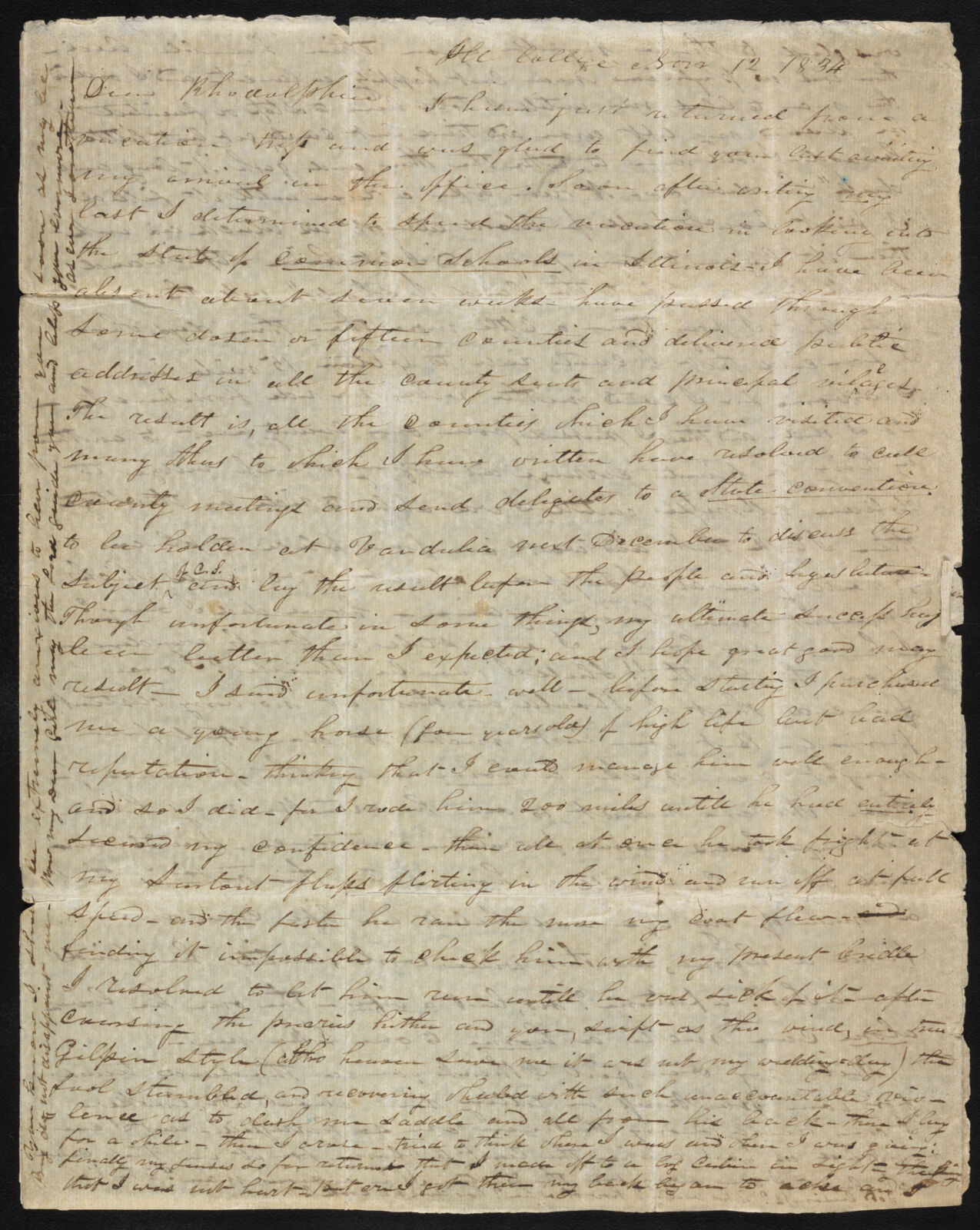 Letter from Jonathan Baldwin Turner to Rhodolphia Kibbe, November 12 ...