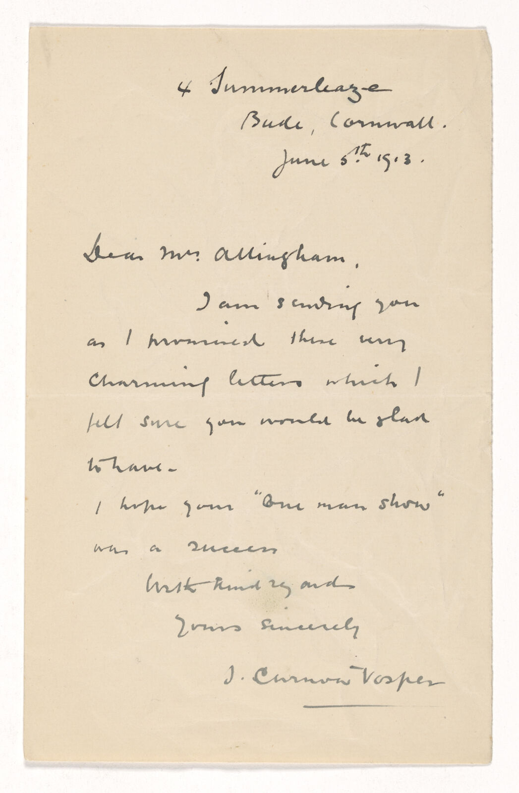 Letter from Sydney Curnow Vosper to Helen Allingham, June 5, 1913 ...