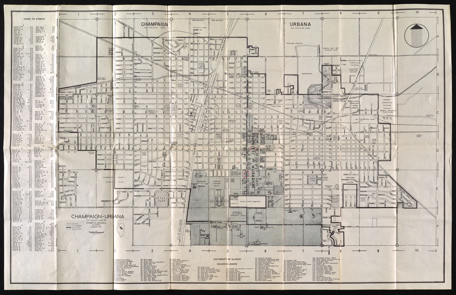 Map of Champaign-Urbana, 1953 | Digital Collections at the University ...