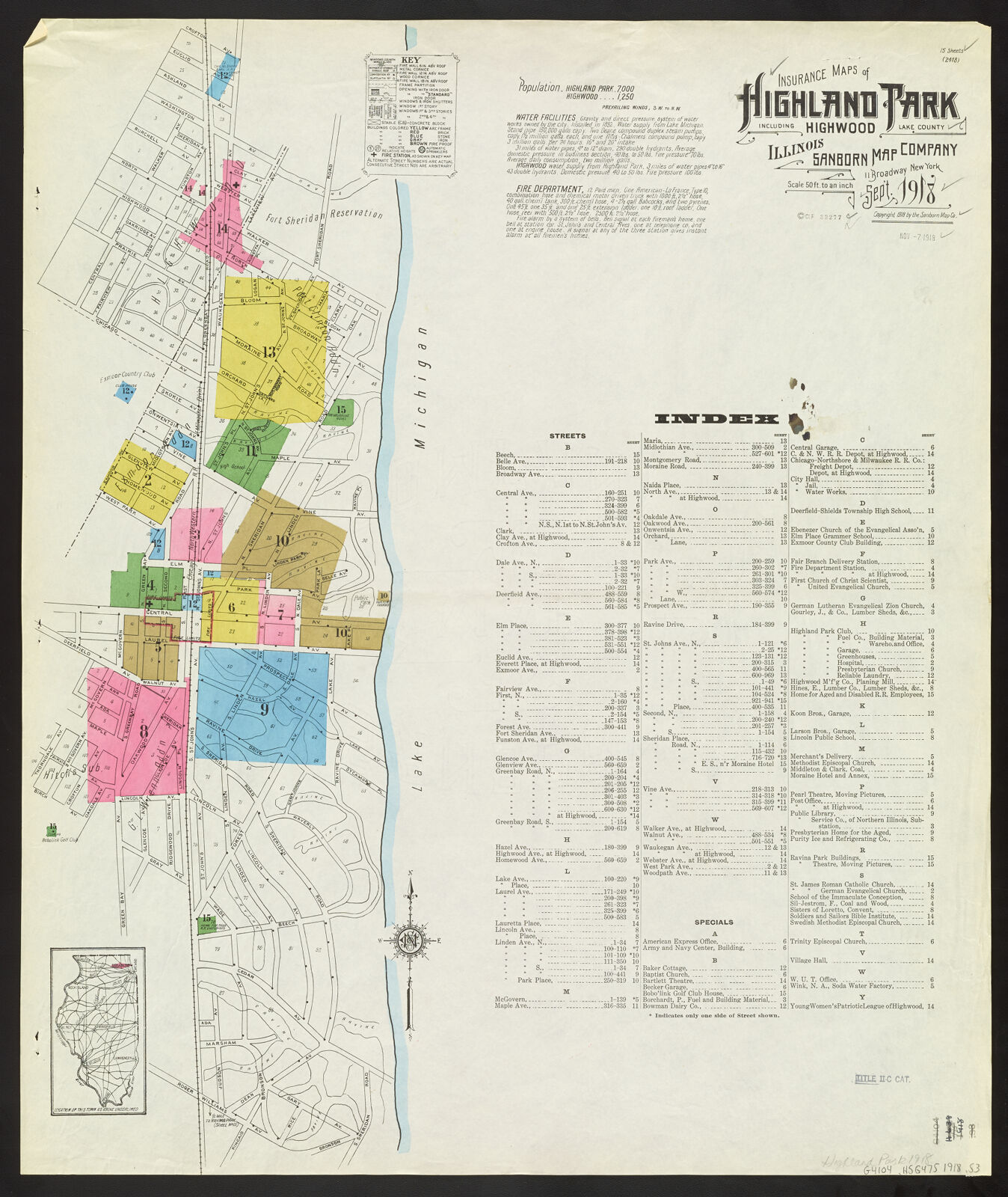 Highland Park, including Highwood, Lake County, Illinois, Sept. 1918 ...