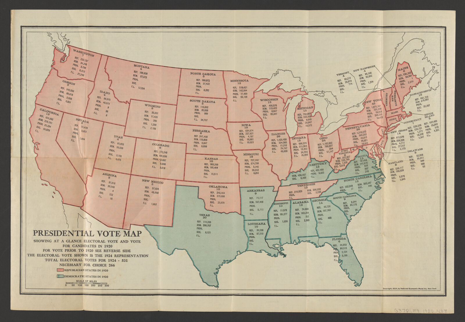 Presidential vote map showing at a glance the votes cast for the ...